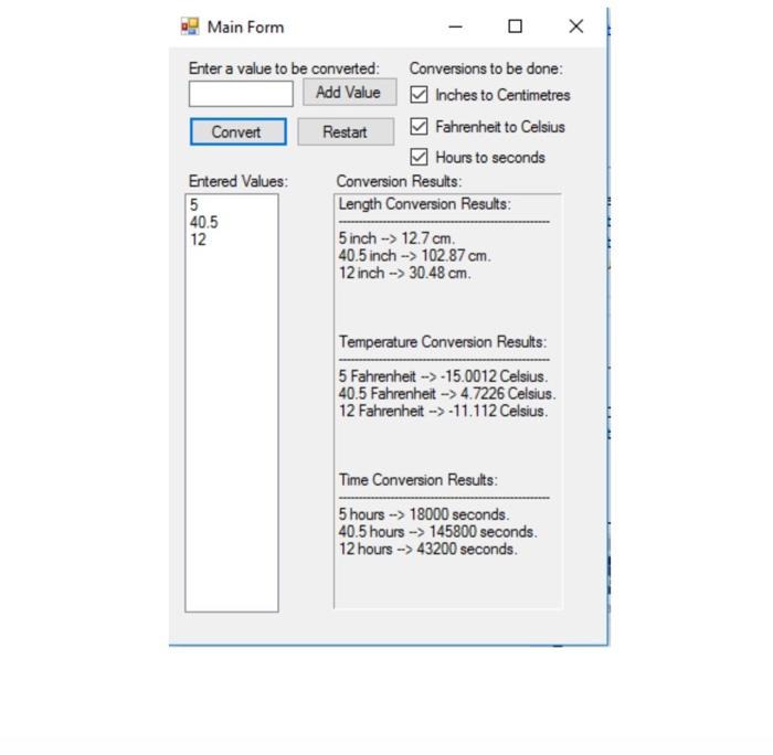 Solved Unit Conversion ToolCreate a visual basic program | Chegg.com