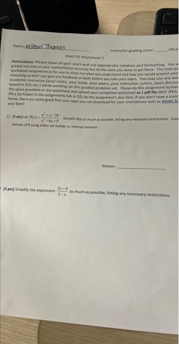 Solved Instructionst Mlesse show all vour work and ute | Chegg.com