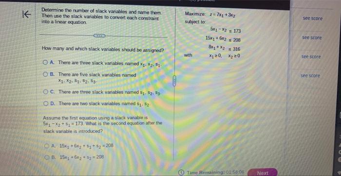 Solved Determine the number of slack variables and name | Chegg.com