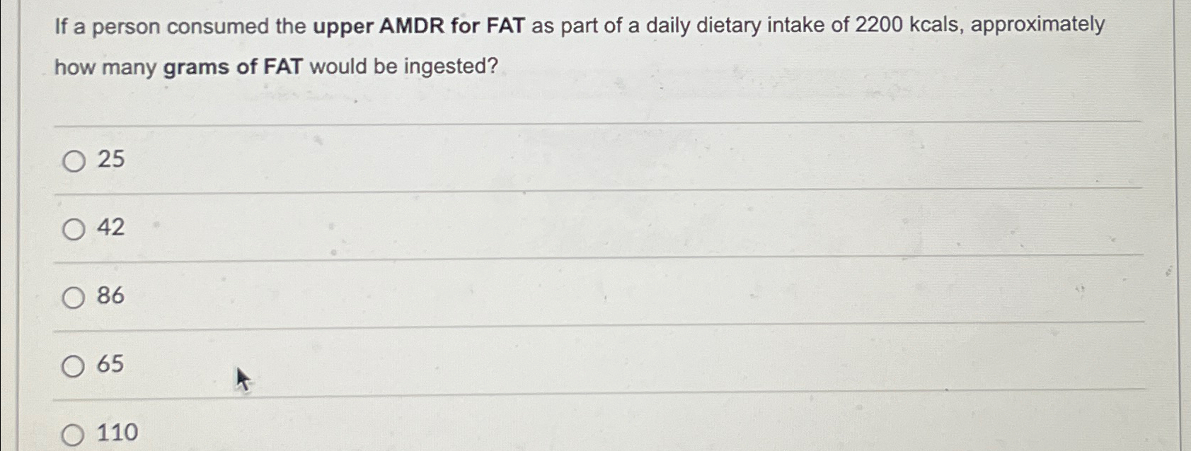 Solved If a person consumed the upper AMDR for FAT as part | Chegg.com