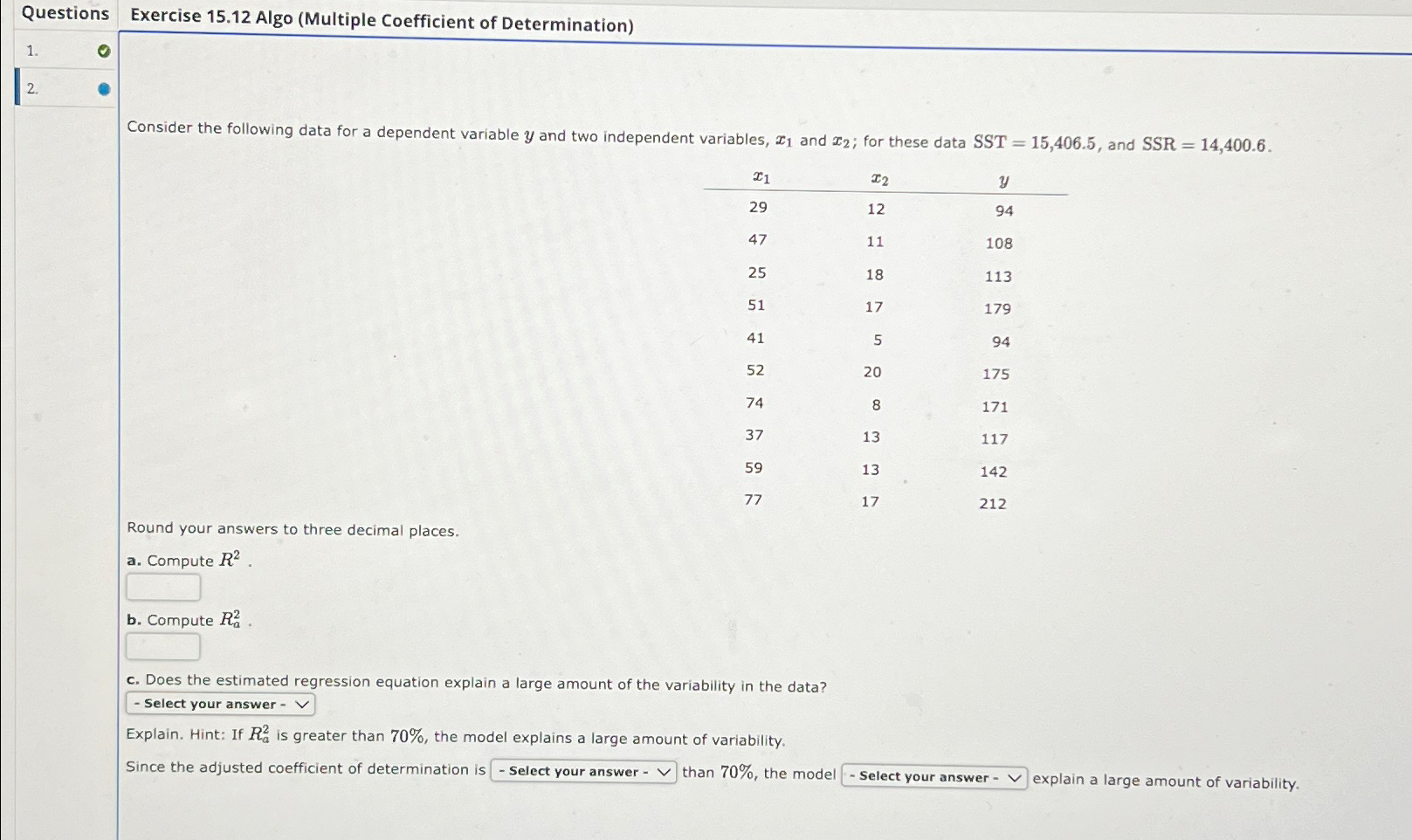 Solved QuestionsExercise 15.12 ﻿Algo (Multiple Coefficient | Chegg.com