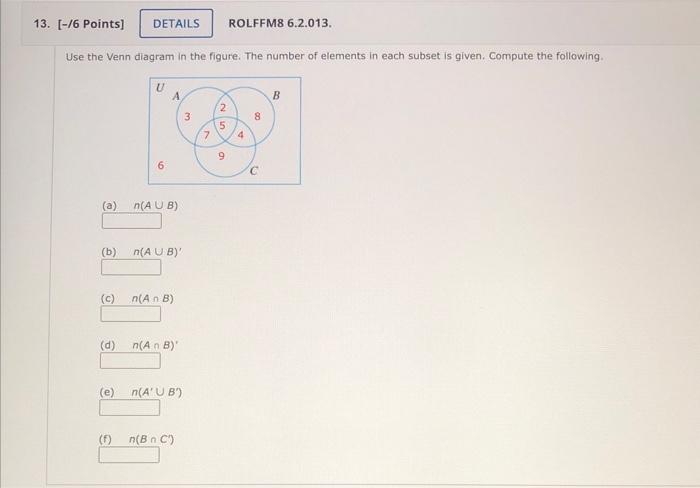 Solved Use the Venn diagram in the figure. The number of | Chegg.com