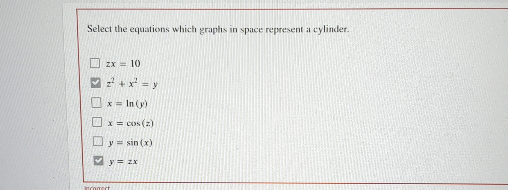 Solved Select the equations which graphs in space represent | Chegg.com