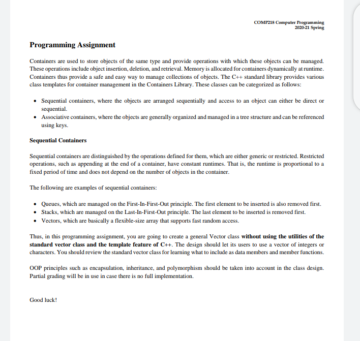 Solved COMP218 Computer Programming 2020-21 Spring | Chegg.com