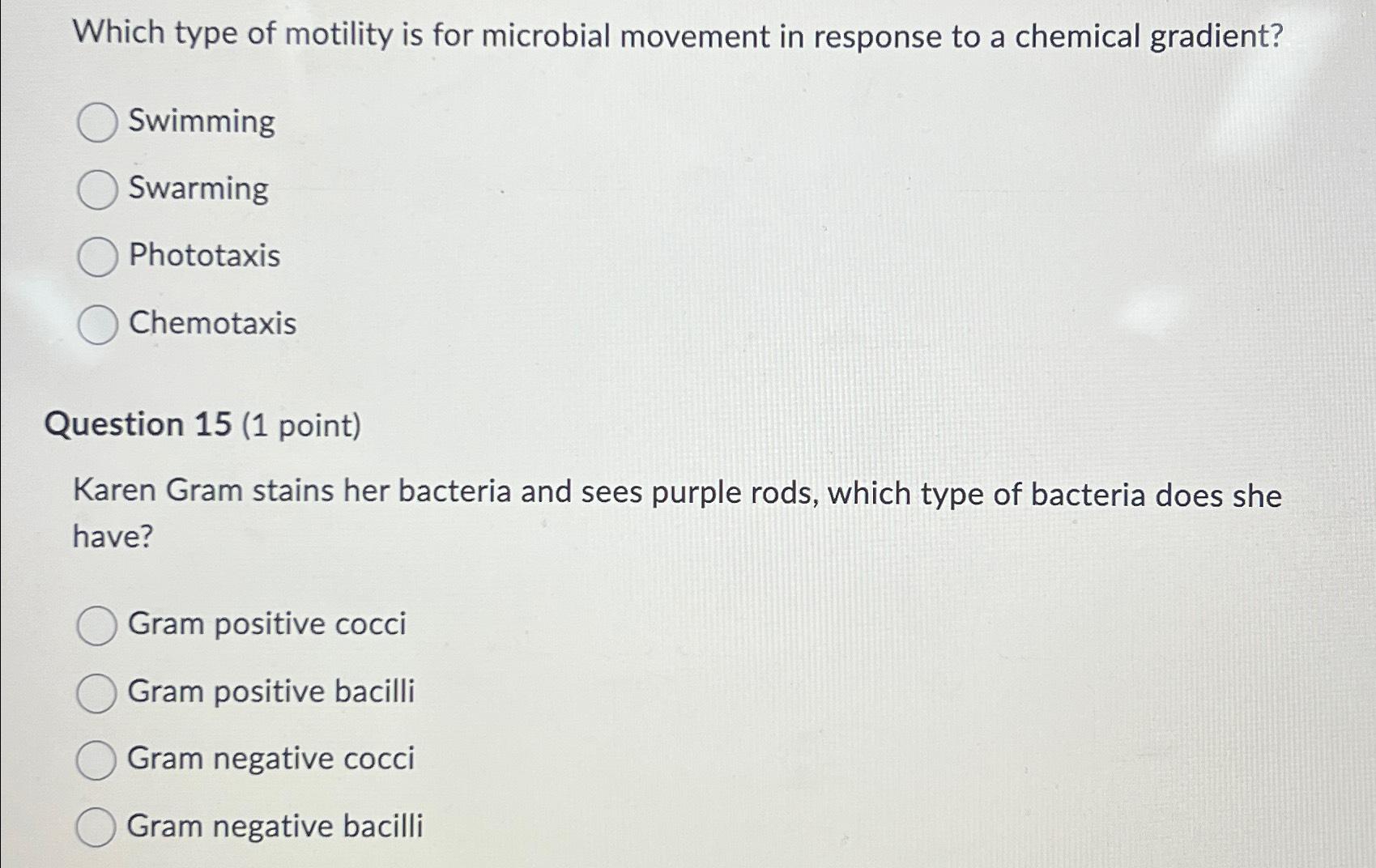 Solved Which type of motility is for microbial movement in | Chegg.com