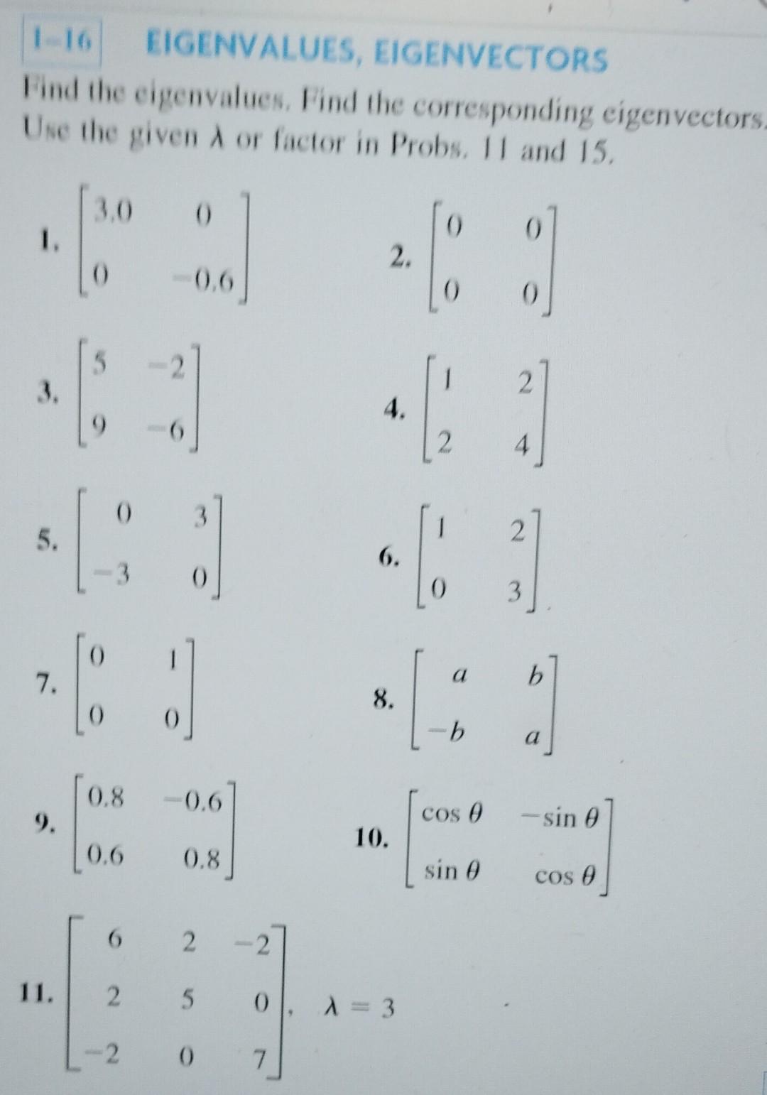 Solved 1-16 EIGENVALUES, EIGENVECTORS Hind the eigenvalues. | Chegg.com