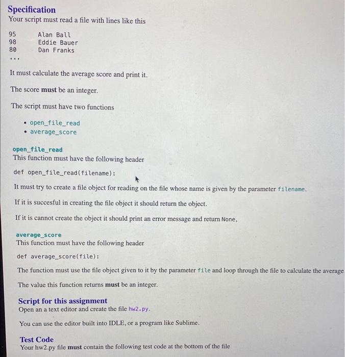 Solved Specification Your Script Must Read A File With Lines 