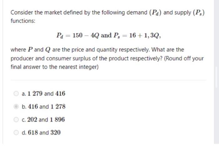 Solved Consider the market defined by the following demand | Chegg.com