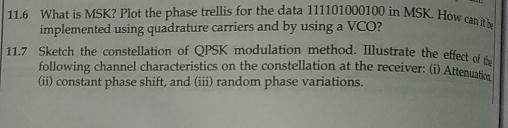 Solved 11.6 What is MSK? Plot the phase trellis for the data | Chegg.com