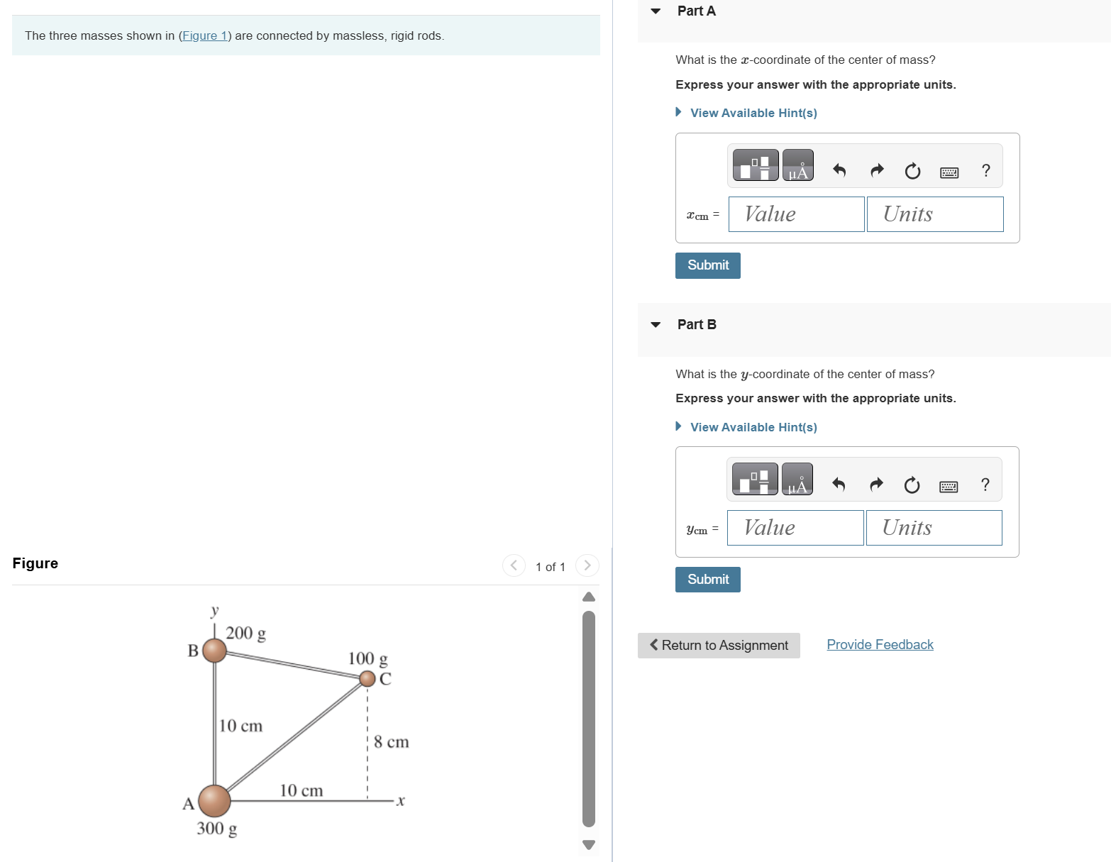 Solved Part AThe three masses shown in (Figure 1) ﻿are | Chegg.com