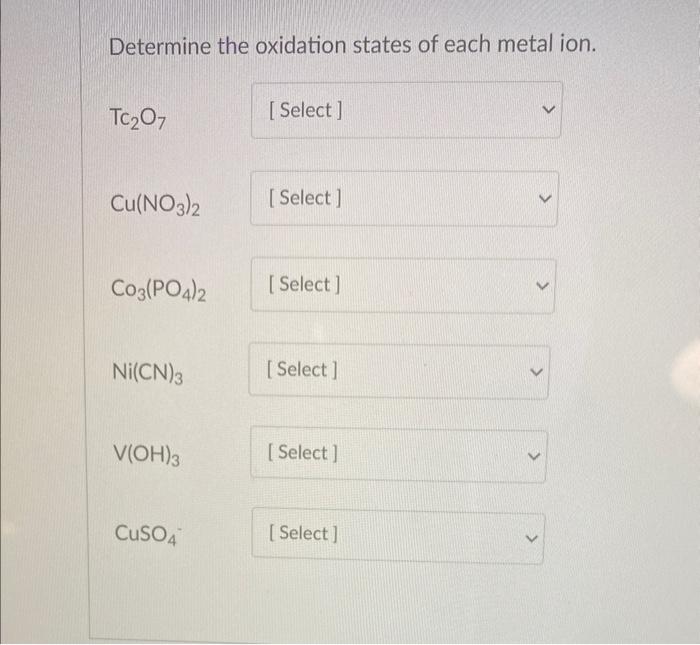 Solved Determine the oxidation states of each metal ion. | Chegg.com