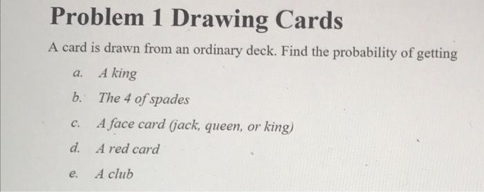 Solved Problem 1 Drawing Cards a. A card is drawn from an | Chegg.com