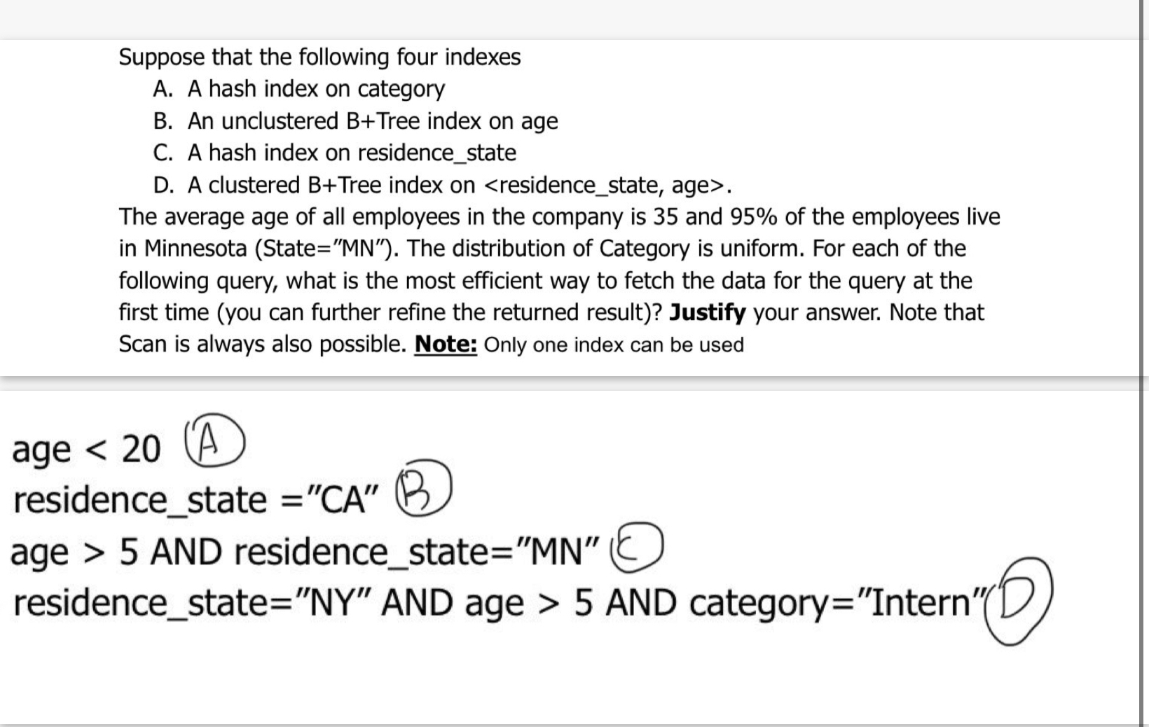 Solved Suppose that the following four indexesA. ﻿A hash | Chegg.com