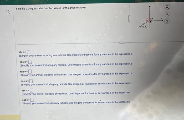 Solved Find the six trigonometric function values for the | Chegg.com