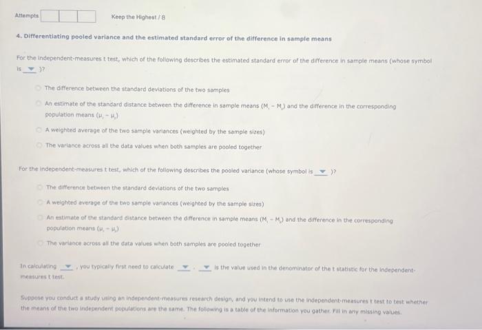 Solved 4, Differentiating pooled variance and the estimated | Chegg.com