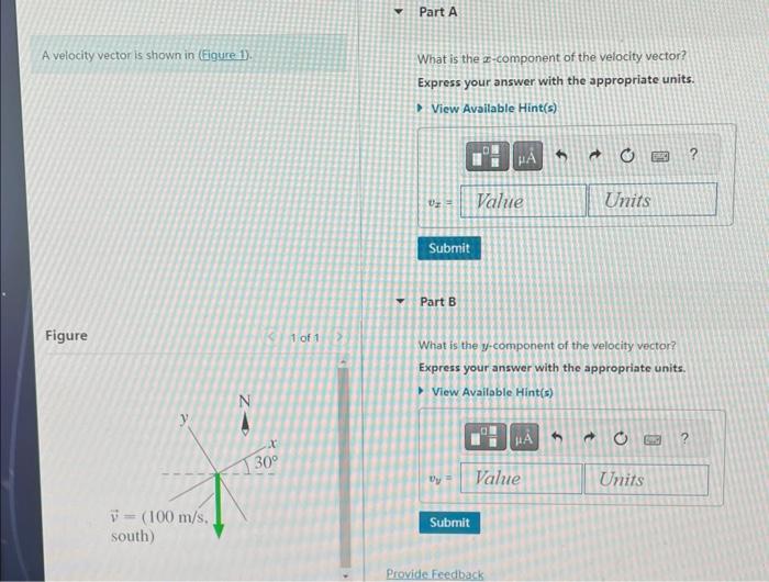 Solved A velocity vector is shown in A velocity vector is | Chegg.com