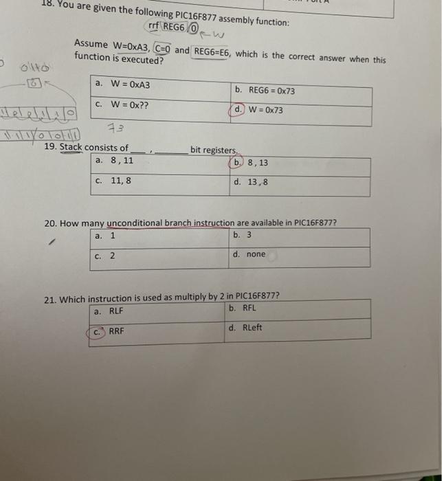 Solved 18. You are given the following PIC16F877 assembly | Chegg.com
