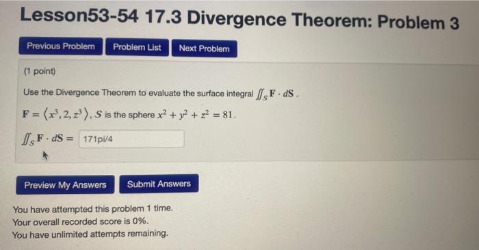 Solved Lesson53-54 17.3 Divergence Theorem: Problem 3 (1 | Chegg.com