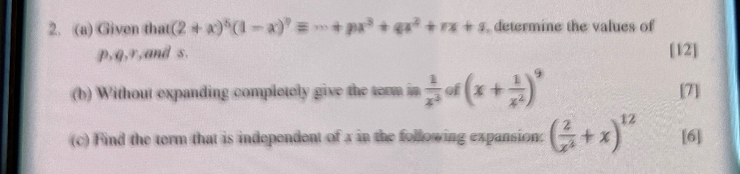 Solved (a) ﻿Given that (2+x)5(1-x)7-=cdots+px3+ax2+5x+8, | Chegg.com