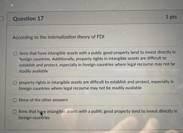 Solved According to the internalization theory of FDI firms | Chegg.com