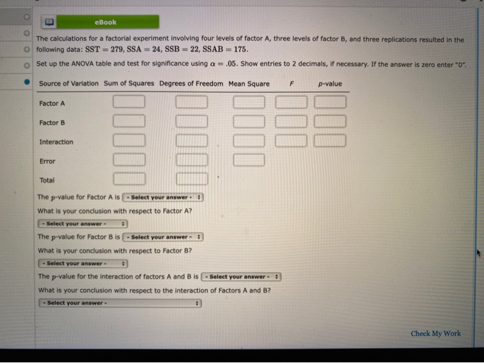 Solved eBook The calculations for a factorial experiment | Chegg.com