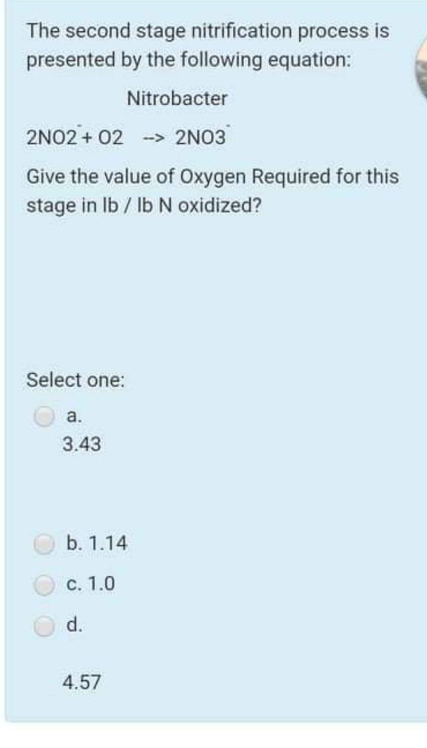 Solved The second stage nitrification process is presented | Chegg.com