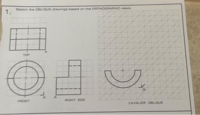 Solved 1. Sketch the OBLIQUE drawings based on the | Chegg.com