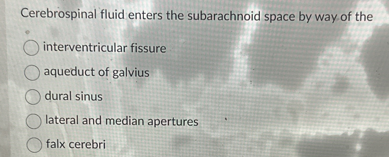 Solved Cerebrospinal fluid enters the subarachnoid space by | Chegg.com