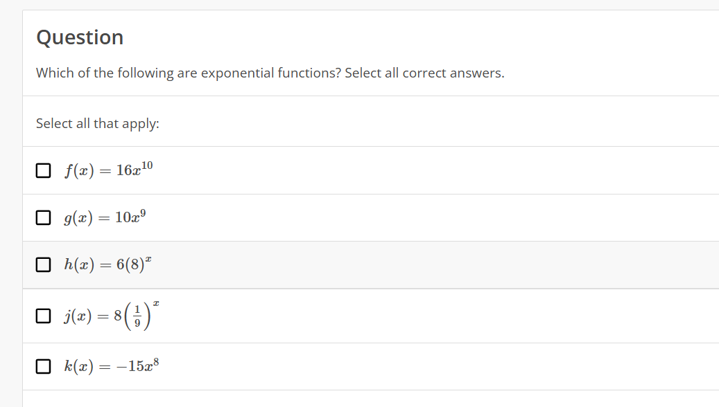 Solved QuestionWhich of ﻿the following are exponential | Chegg.com