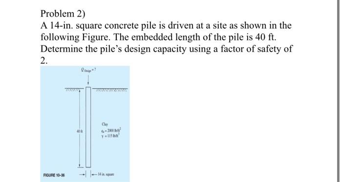Problem 2) A 14-in. square concrete pile is driven at | Chegg.com