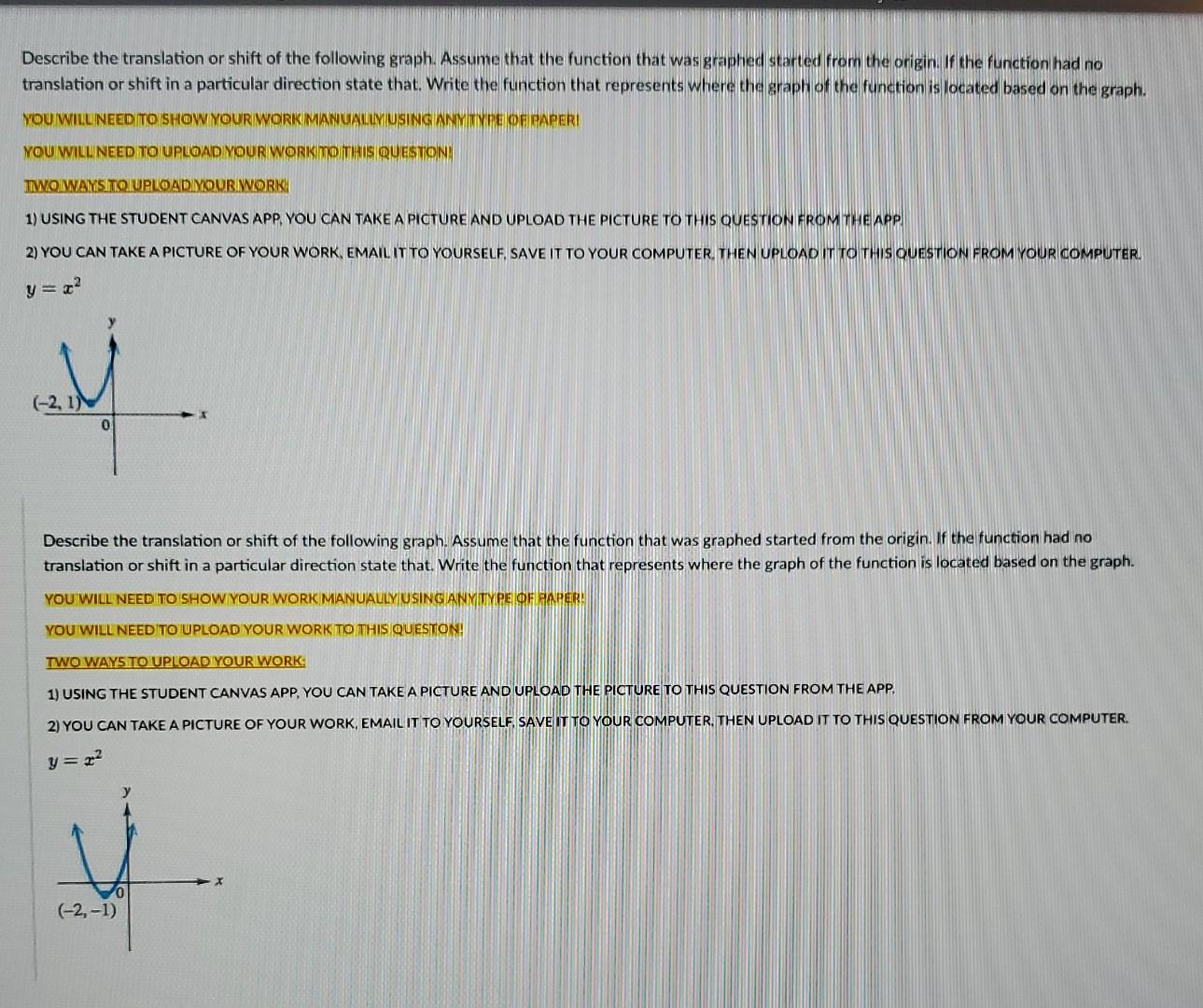 Solved Describe the translation or shift of the following | Chegg.com