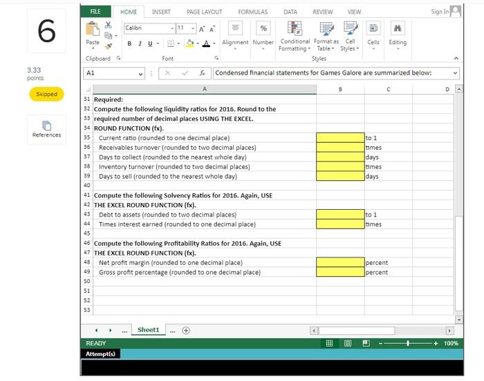 Solved Calculating Select Ratios using Excel's ROUND and | Chegg.com