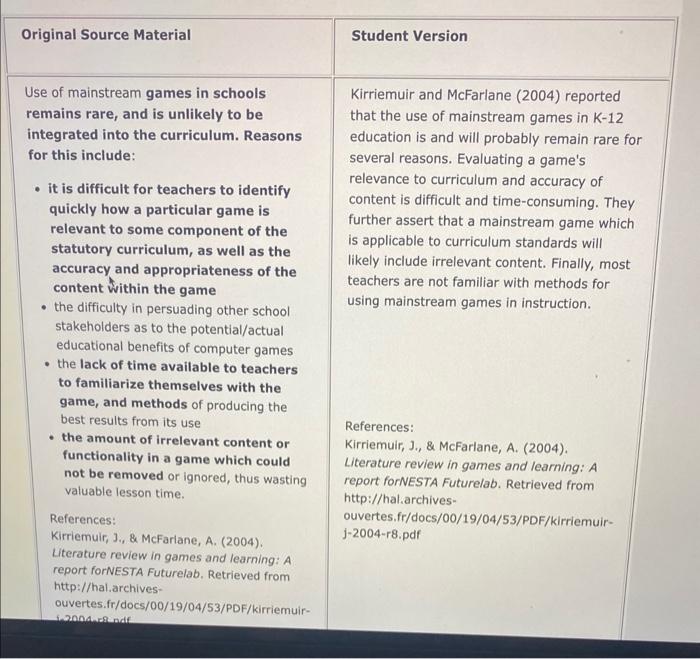 Original Source Material Student Version Use of | Chegg.com