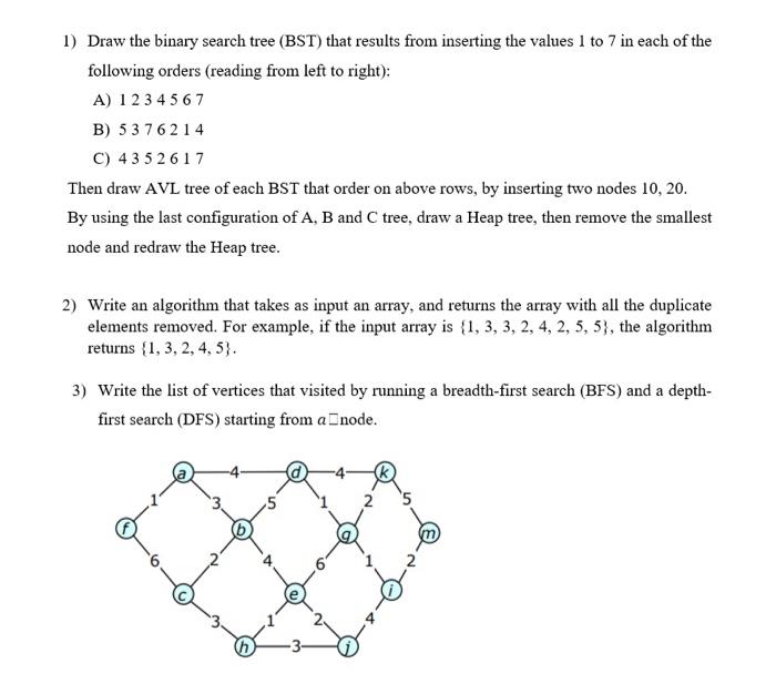 Solved 1) Draw the binary search tree (BST) that results | Chegg.com