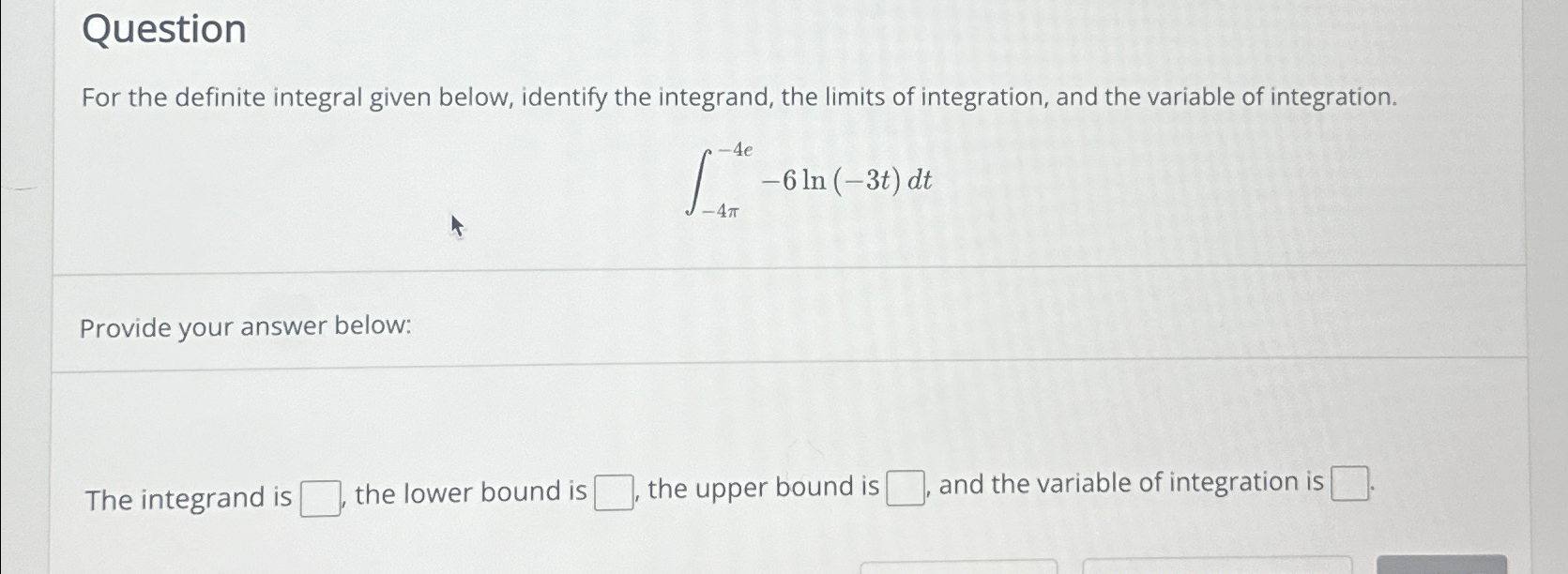 Solved QuestionFor the definite integral given below, | Chegg.com