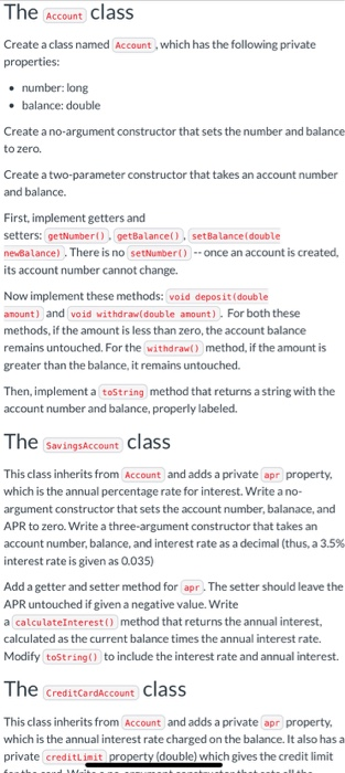 Solved The Account class Create a class named Account, which | Chegg.com