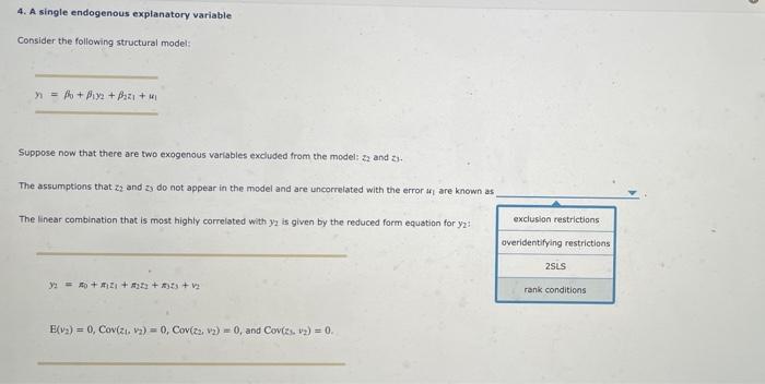 Solved 4. A single endogenous explanatory variable Consider | Chegg.com