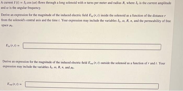 Solved A current I(t)=I0cos(ωt) flows through a long | Chegg.com