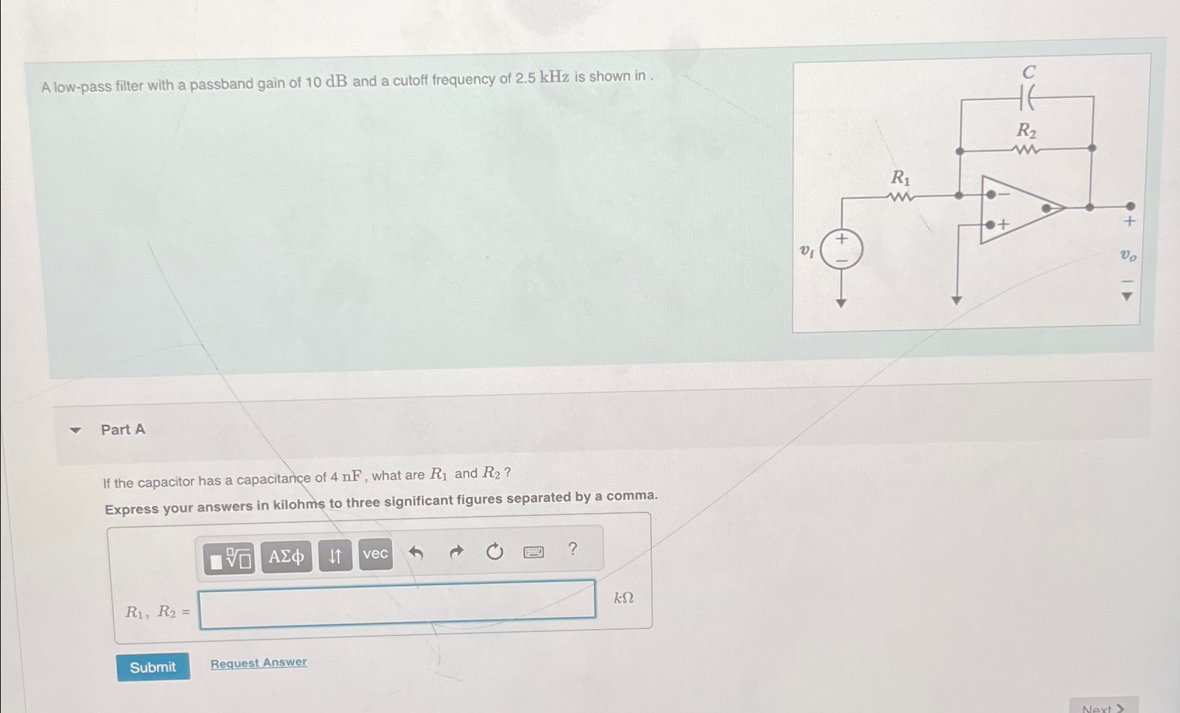 Solved A low-pass filter with a passband gain of 10dB ﻿and a | Chegg.com