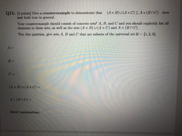 Solved Qla. [4 points) Let A, B, and C be sets. Give a | Chegg.com