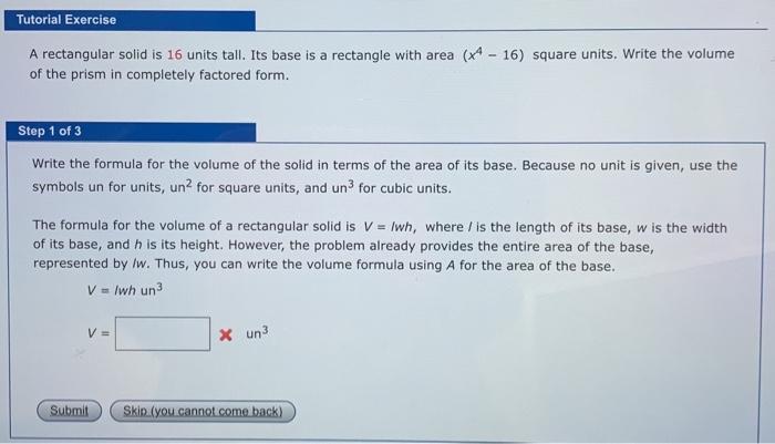 Solved Tutorial Exercise A rectangular solid is 16 units | Chegg.com