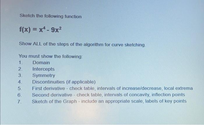 Solved Sketch the following function f(x) = x4 - 9x2 Show | Chegg.com