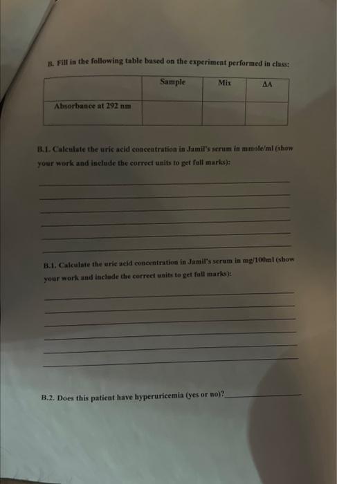 B. Fill in the following table based on the | Chegg.com