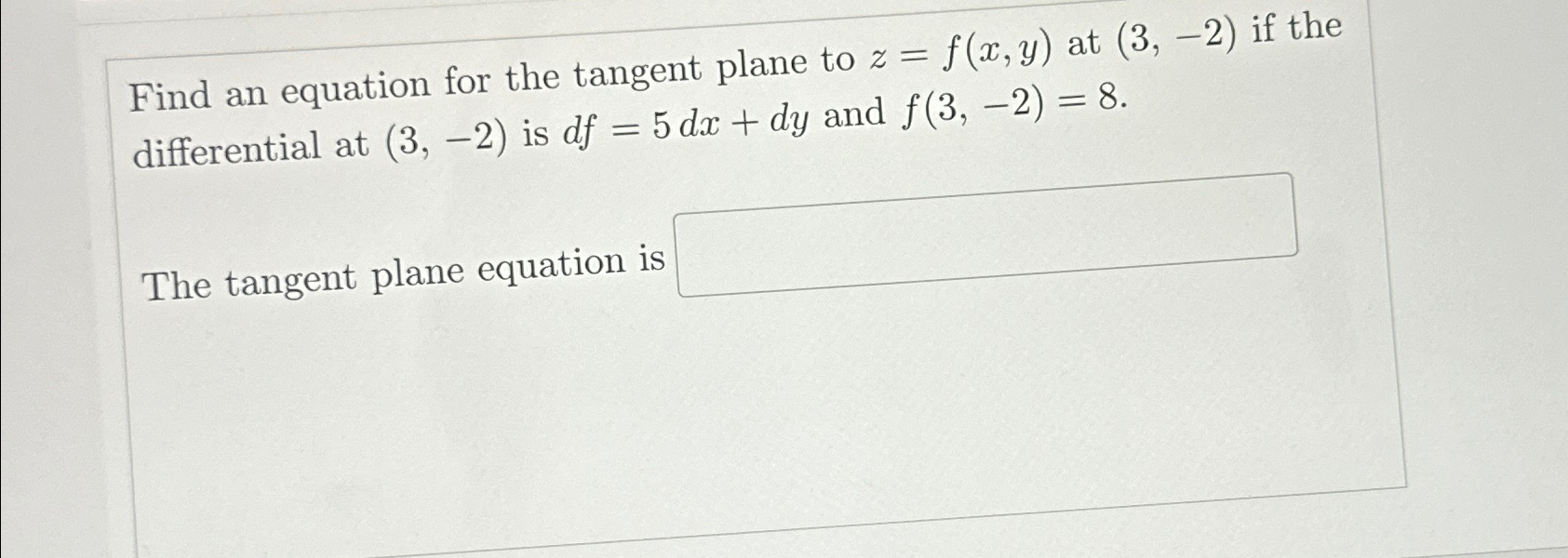 Solved Find An Equation For The Tangent Plane To Z F X Y