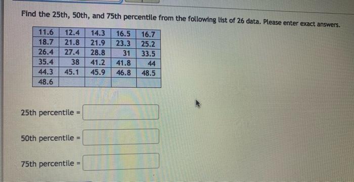 Solved Find the 25th, 50th, and 75th percentile from the | Chegg.com