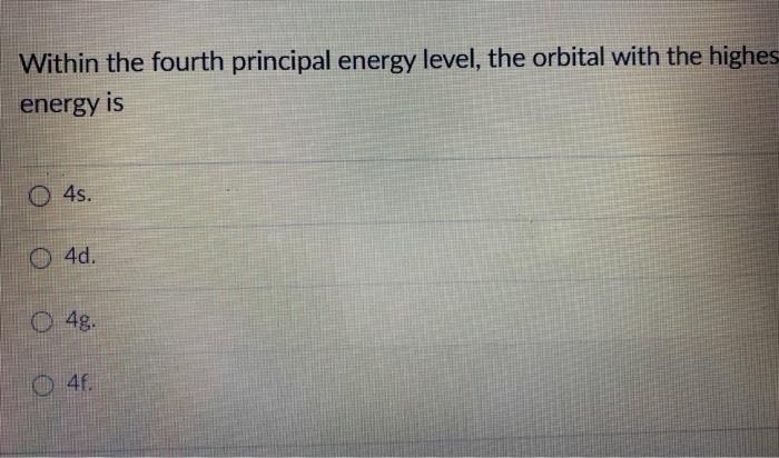 Solved Within the fourth principal energy level, the orbital | Chegg.com