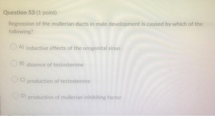 Solved Question 53 (1 point) Regression of the mullerian | Chegg.com