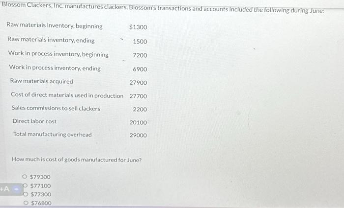 Solved Blossom Clackers, Inc. manufactures clackers. | Chegg.com