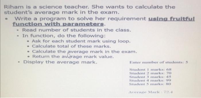 Solved Riham is a science teacher. She wants to calculate | Chegg.com