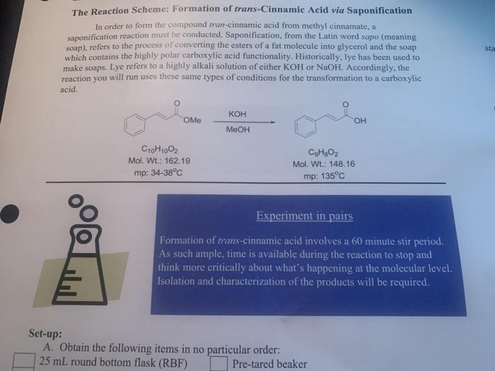 Solved The Reaction Scheme: Formation of trans-Cinnamic Acid | Chegg.com